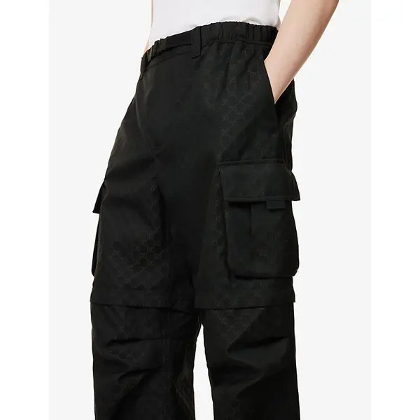 Gucci Monogram-Pattern Wide-Leg Woven Trousers - Black | Editorialist