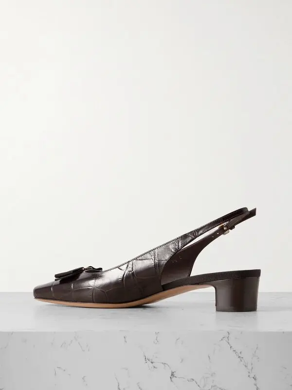 FERRAGAMO Rivada Croc-effect Slingback Pumps