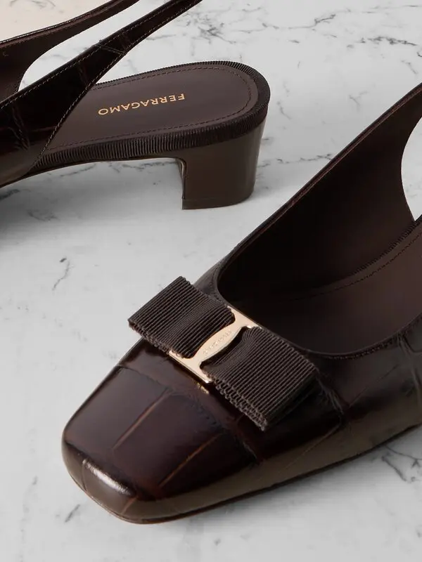 FERRAGAMO Rivada Croc-effect Slingback Pumps
