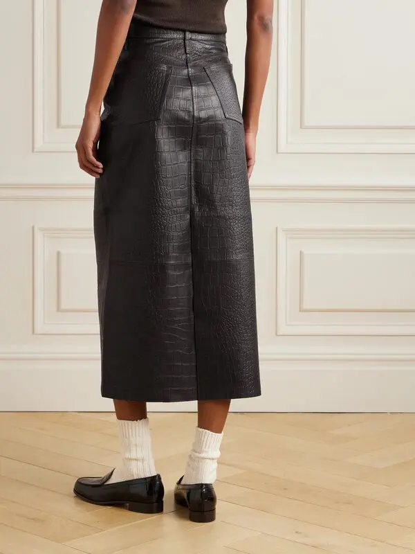 FRAME The Midaxi Croc-effect Leather Midi Skirt