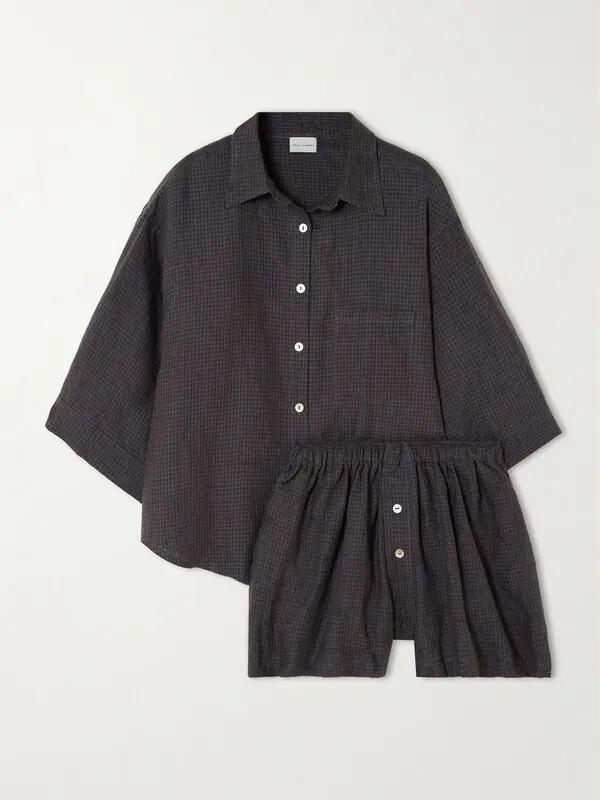 DEIJI STUDIOS 03 Checked Linen Pajama Set - Gray