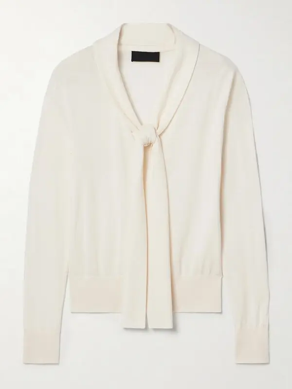 NILI LOTAN Ayla Tie-neck Merino Wool Top - Neutrals