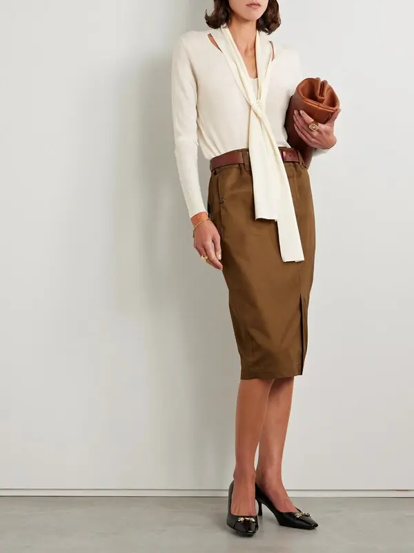 NILI LOTAN Ayla Tie-neck Merino Wool Top - Neutrals