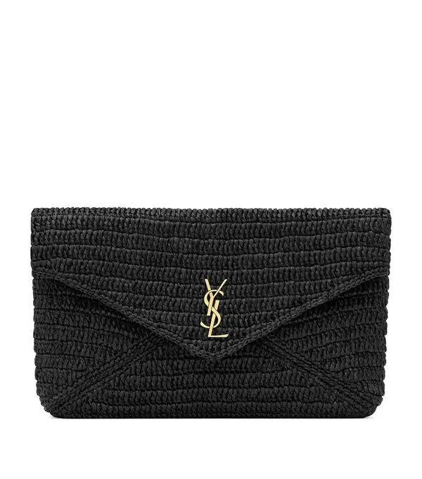 Saint Laurent Raffia Cassandre Envelope Pouch - Black