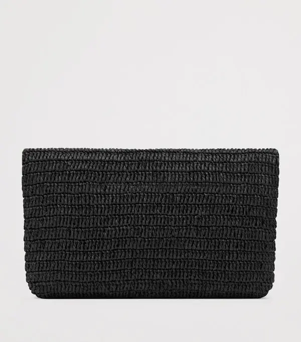 Saint Laurent Raffia Cassandre Envelope Pouch - Black