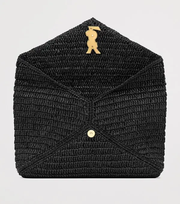 Saint Laurent Raffia Cassandre Envelope Pouch - Black