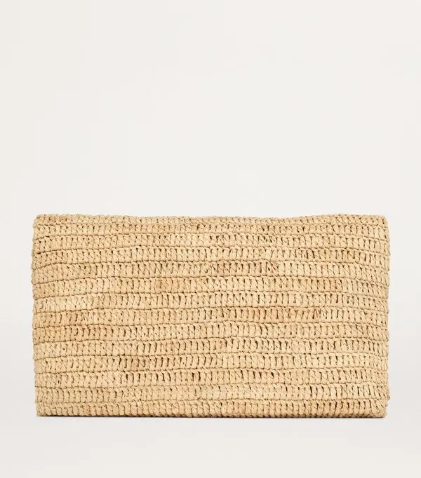 Saint Laurent Cassandre Raffia Envelope Pouch - Brown