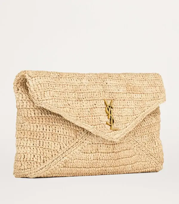 Saint Laurent Cassandre Raffia Envelope Pouch - Brown