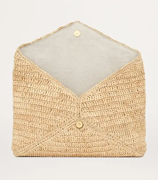 Saint Laurent Cassandre Raffia Envelope Pouch - Brown