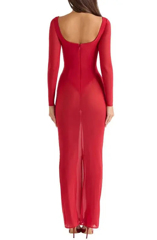 House Of Cb Everly Corset Long Sleeve Gown - Hauted Red - 50% Off |  Editorialist