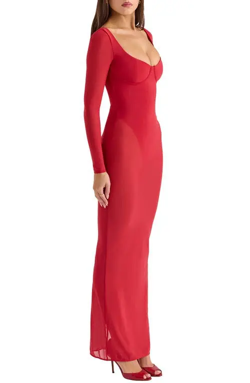 House Of Cb Everly Corset Long Sleeve Gown - Hauted Red - 50% Off |  Editorialist