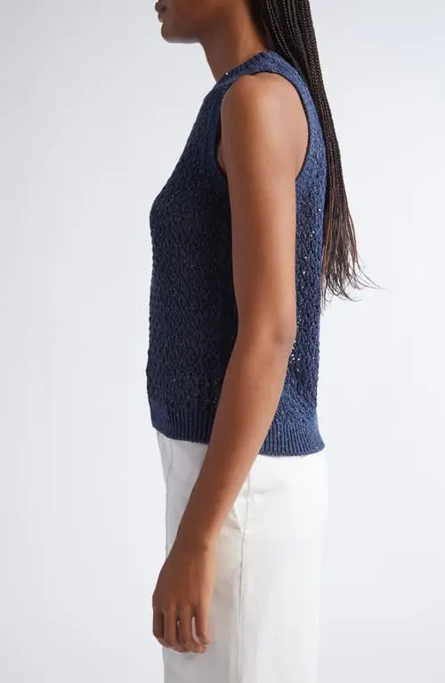 Eleventy Sequin Open Stitch Sweater Tank