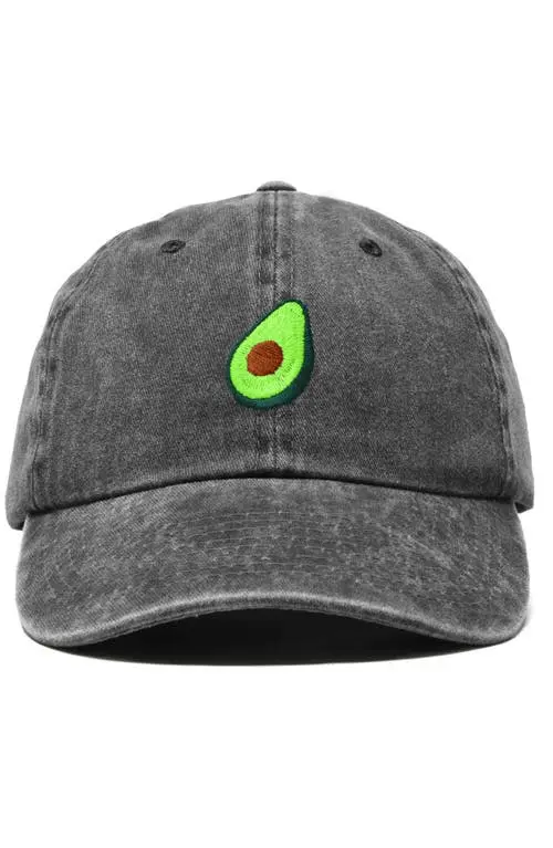 DALIX Avocado Embroidered Baseball Cap - Washed Black