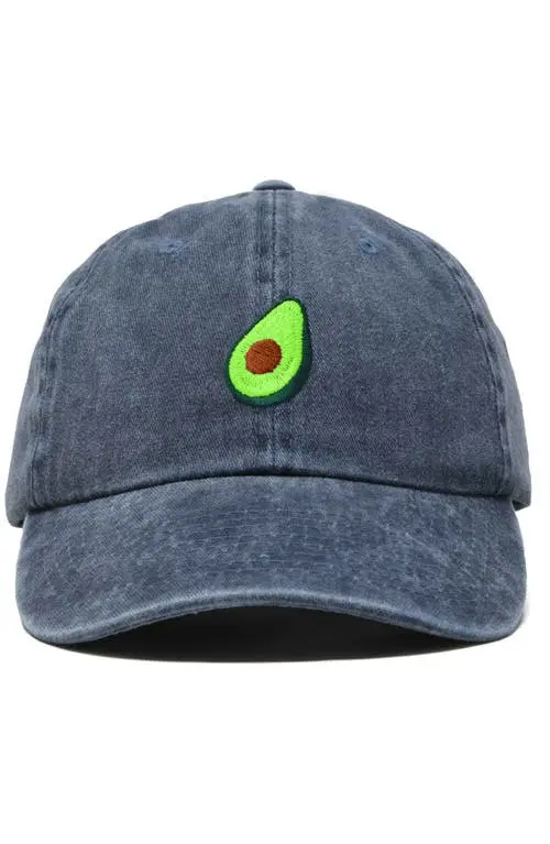 DALIX Avocado Embroidered Baseball Cap - Washed Navy Blue