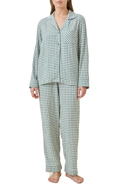 PAPINELLE Seersucker Gingham Cotton Blend Pajamas - Deep Moss