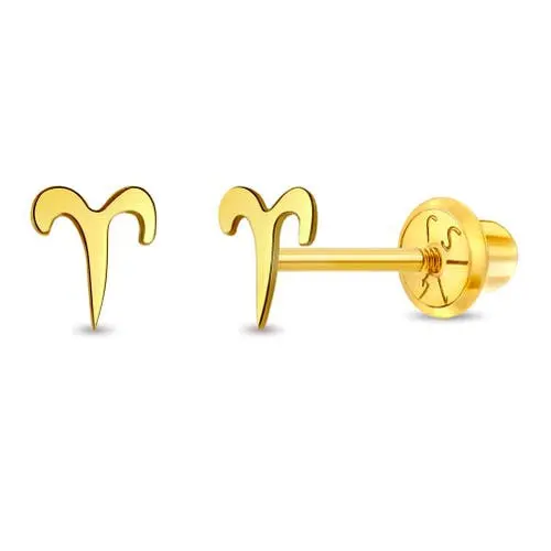 IN SEASON JEWELRY 14k Yellow Gold Zodiac Sign Stud Earrings - Gold Aries