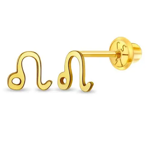 IN SEASON JEWELRY 14k Yellow Gold Zodiac Sign Stud Earrings - Gold Leo