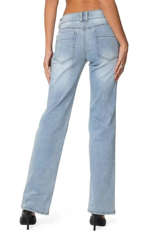 EDIKTED Avril Low Rise Bootcut Jeans - Light-blue