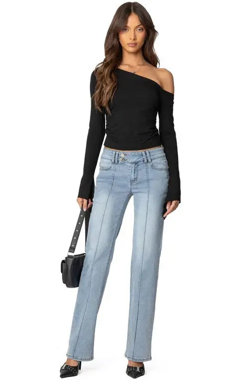 EDIKTED Avril Low Rise Bootcut Jeans - Light-blue