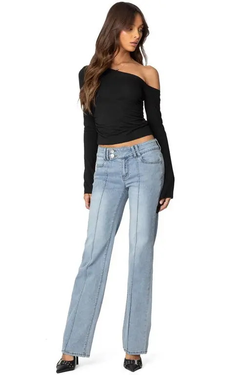 EDIKTED Avril Low Rise Bootcut Jeans - Light-blue