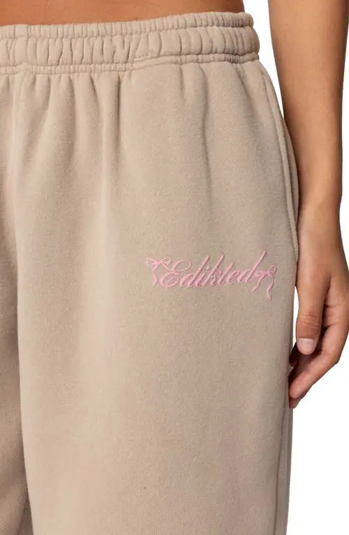 EDIKTED Sasha Bow Detail Sweatpants - Beige
