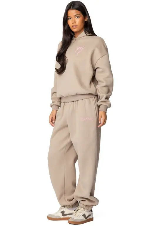 EDIKTED Sasha Bow Detail Sweatpants - Beige