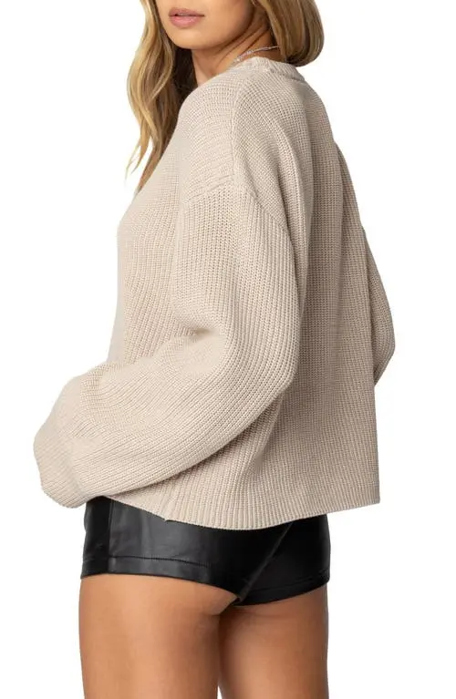 EDIKTED Marleen Oversized Crewneck Cotton Sweater - Stone