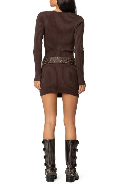 EDIKTED Ribbed Long Sleeve Mini Sweater Dress