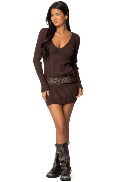 EDIKTED Ribbed Long Sleeve Mini Sweater Dress