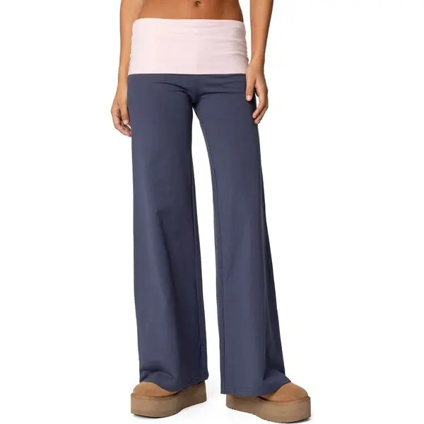 EDIKTED Foldover Wide Leg Pants - Navy
