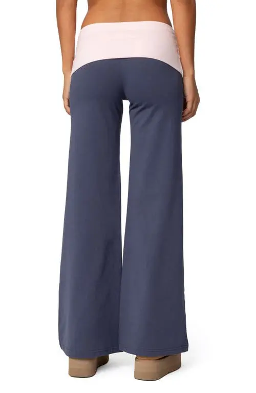 EDIKTED Foldover Wide Leg Pants - Navy