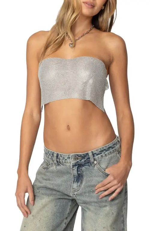 EDIKTED Chainmail Strapless Crop Top
