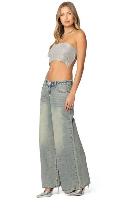 EDIKTED Chainmail Strapless Crop Top