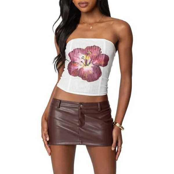 EDIKTED Wild Blossom Strapless Mesh Corset Top - White