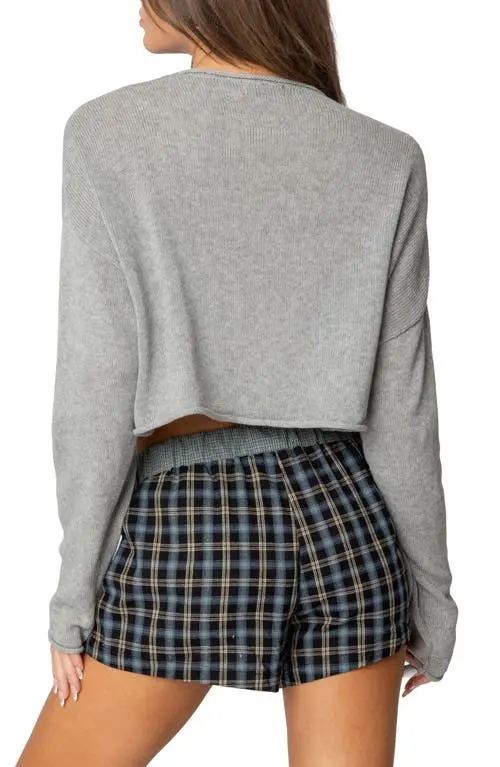 EDIKTED Shyrah Knit Crop Top - Gray-melange