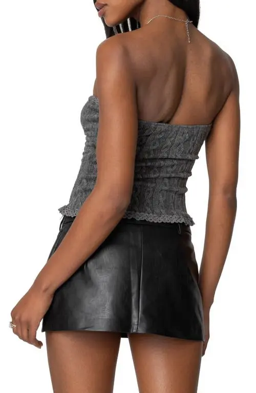 EDIKTED Lacey Cable Stitch Tube Top - Gray
