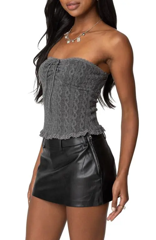 EDIKTED Lacey Cable Stitch Tube Top - Gray