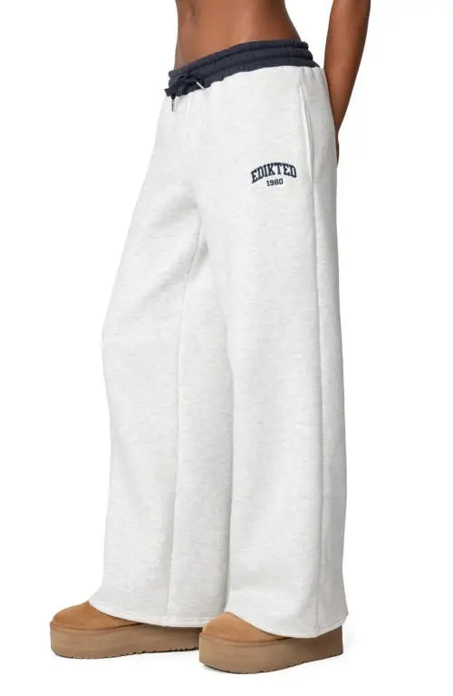 EDIKTED Contrast Waist Logo Wide Leg Sweatpants - Gray-melange
