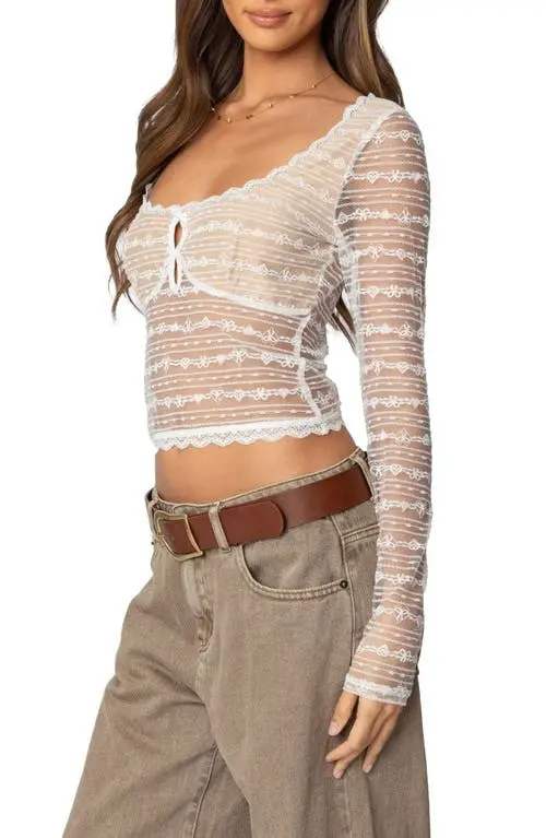 EDIKTED Heart & Bow Sheer Lace Top