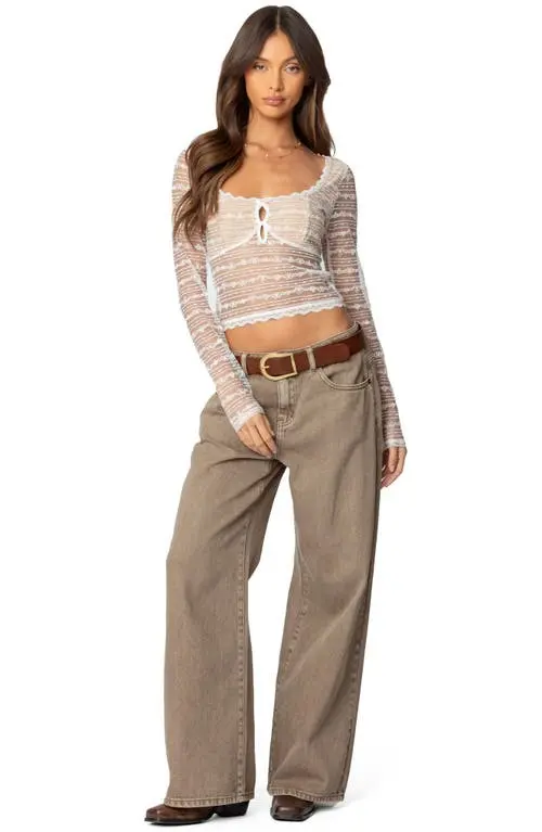 EDIKTED Heart & Bow Sheer Lace Top