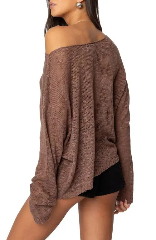 EDIKTED Bri Open Stitch Boat Neck Sweater - Brown