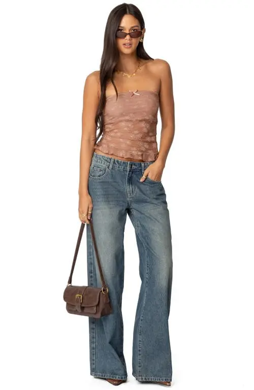 EDIKTED Ballet Floral Lace Crop Tube Top - Brown