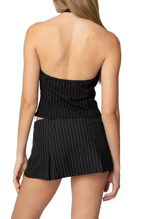 EDIKTED Karine Pinstripe Tie Halter Top