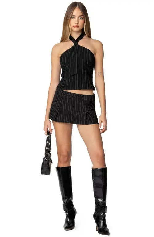 EDIKTED Karine Pinstripe Tie Halter Top