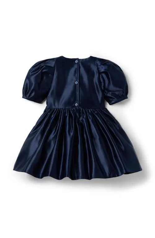 Janie And Jack Satin Bow Dress - Navy | Editorialist