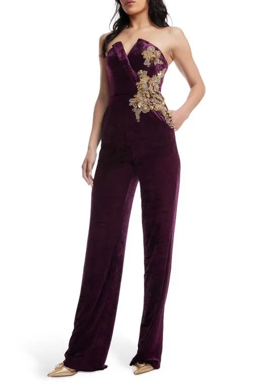 Dress The Population Beck Sequin Strapless Velvet Jumpsuit