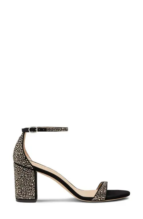 STUART WEITZMAN Nudist Shine Block 75 Sandal - Jet Hematite/ Black