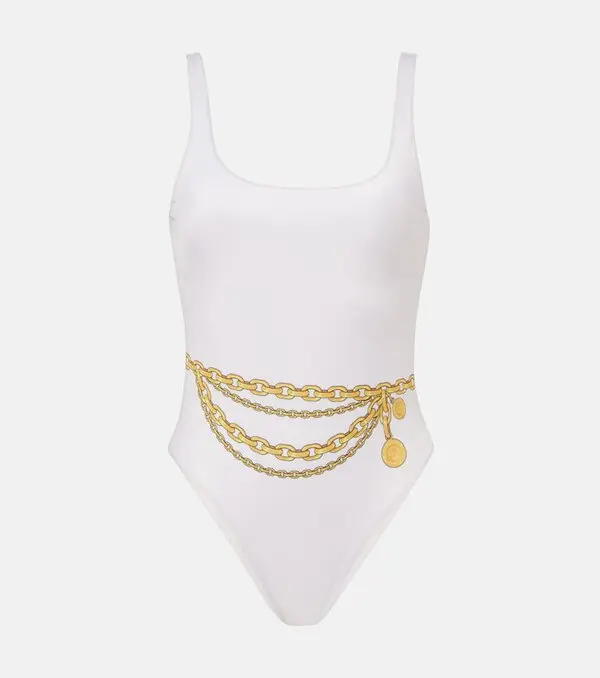 Versace Chain-detail Printed Swimsuit - White