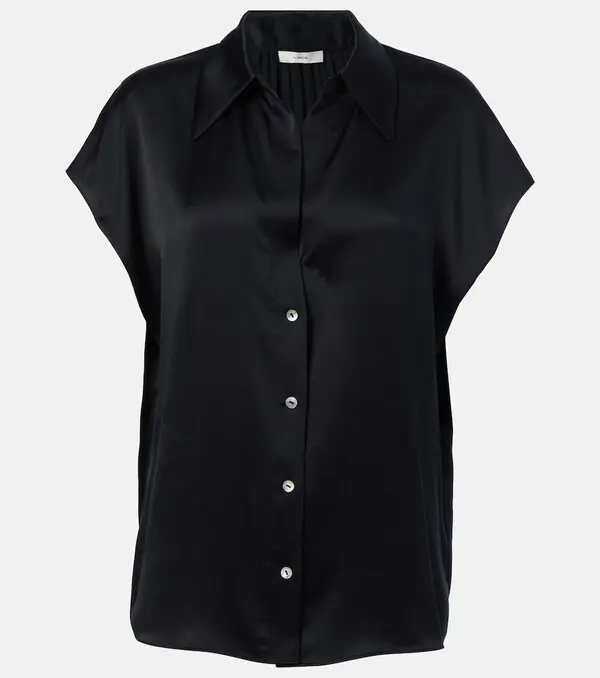 Vince Ruched Silk Satin Top - Black