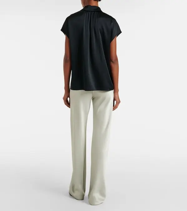 Vince Ruched Silk Satin Top - Black